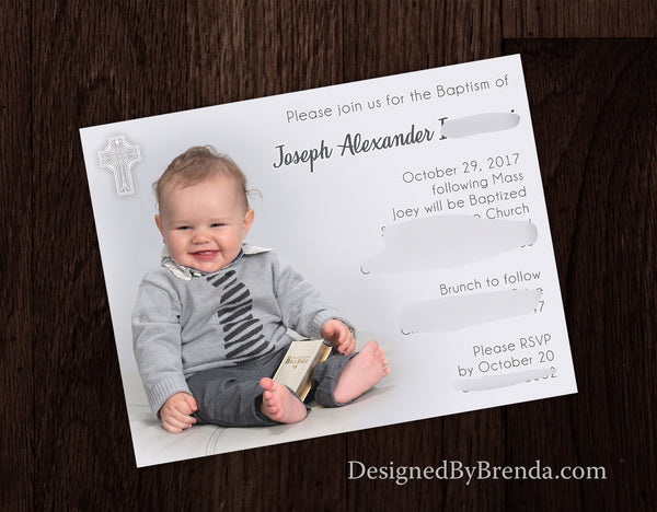 Photo Baptism Invitation with Baby Picture with Cross – Designed By Brenda