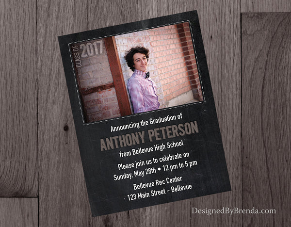 Chalkboard Graduation Announcement Postcards with Large Photo - Trendy ...
