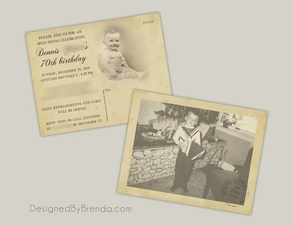 Vintage Style Birthday Invitations - Retro Postcard w/ Rustic Postmark ...