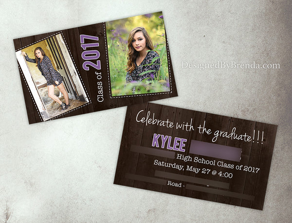 Mini Graduation Invitation Cards with Photos on Rustic Barn Wood ...