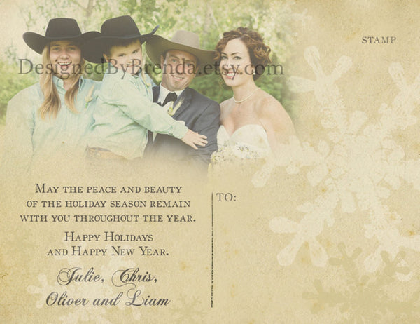 Custom Vintage Christmas Postcard with Rustic Photo – Designed By Brenda