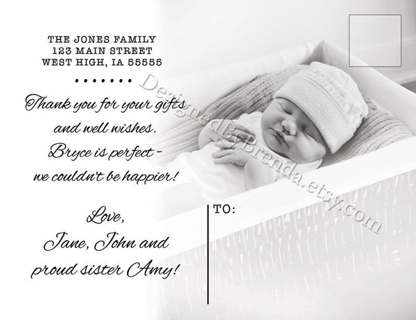 Vertical Birth Announcement with 4 Pictures - Purple – Designed By Brenda