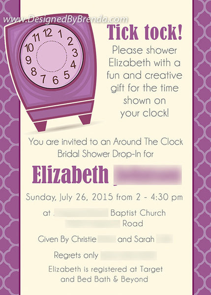 Time of Day or Round the Clock Bridal or Baby Shower Invitation - Turq ...