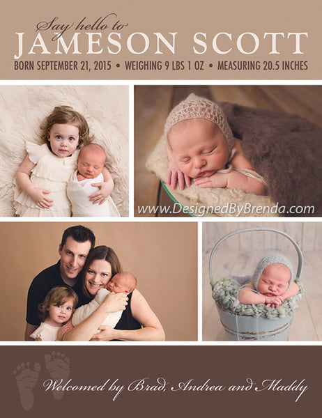 Vertical Birth Announcement with 4 Pictures - Purple – Designed By Brenda